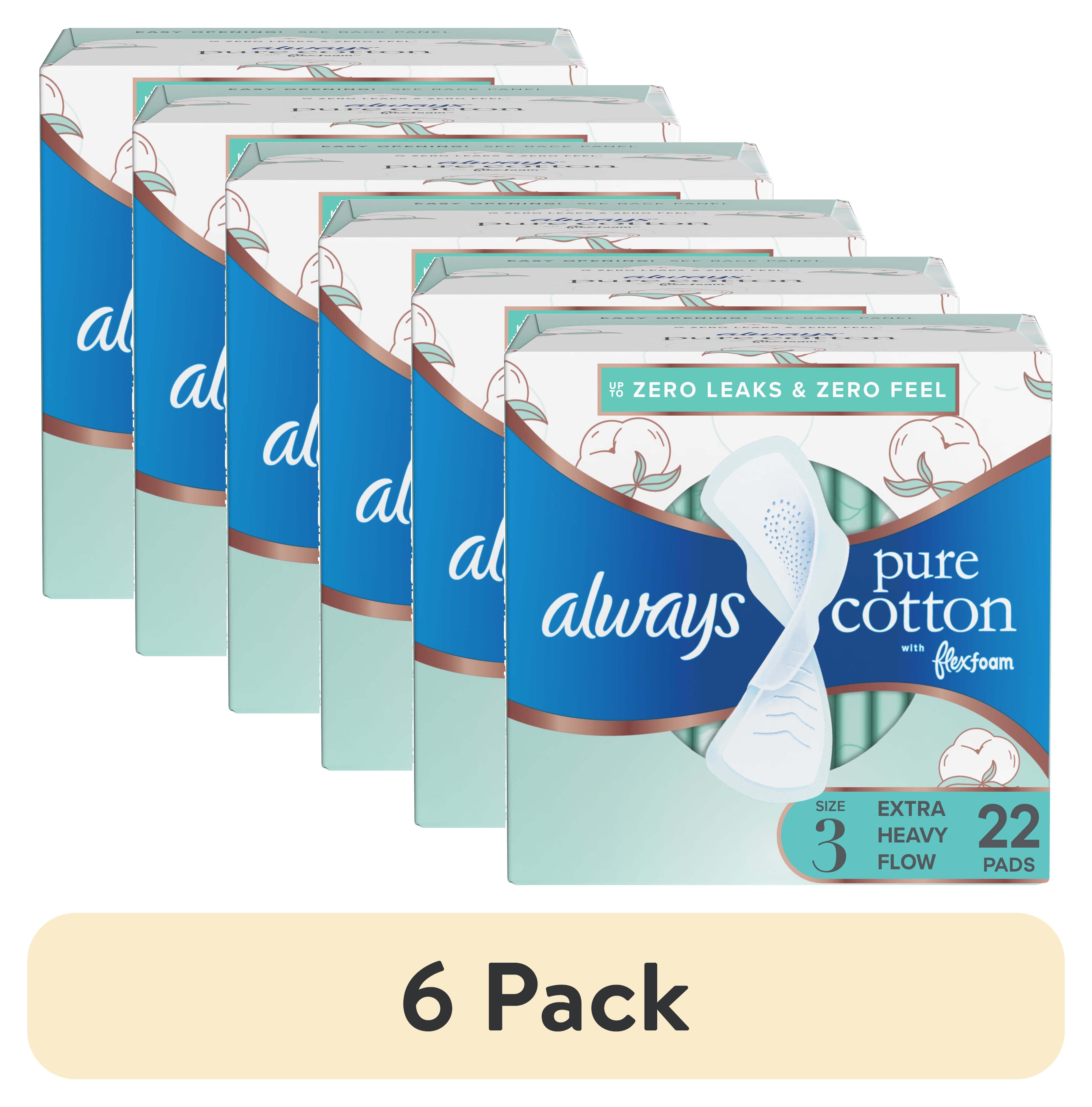 (6 pack) Always Pure Cotton Feminine Pads, Size 3, Extra Heavy Flow ...