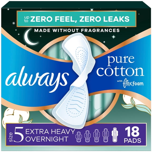 Always Pure Cotton Feminine Pads With Wings, Size 5, Extra Heavy ...