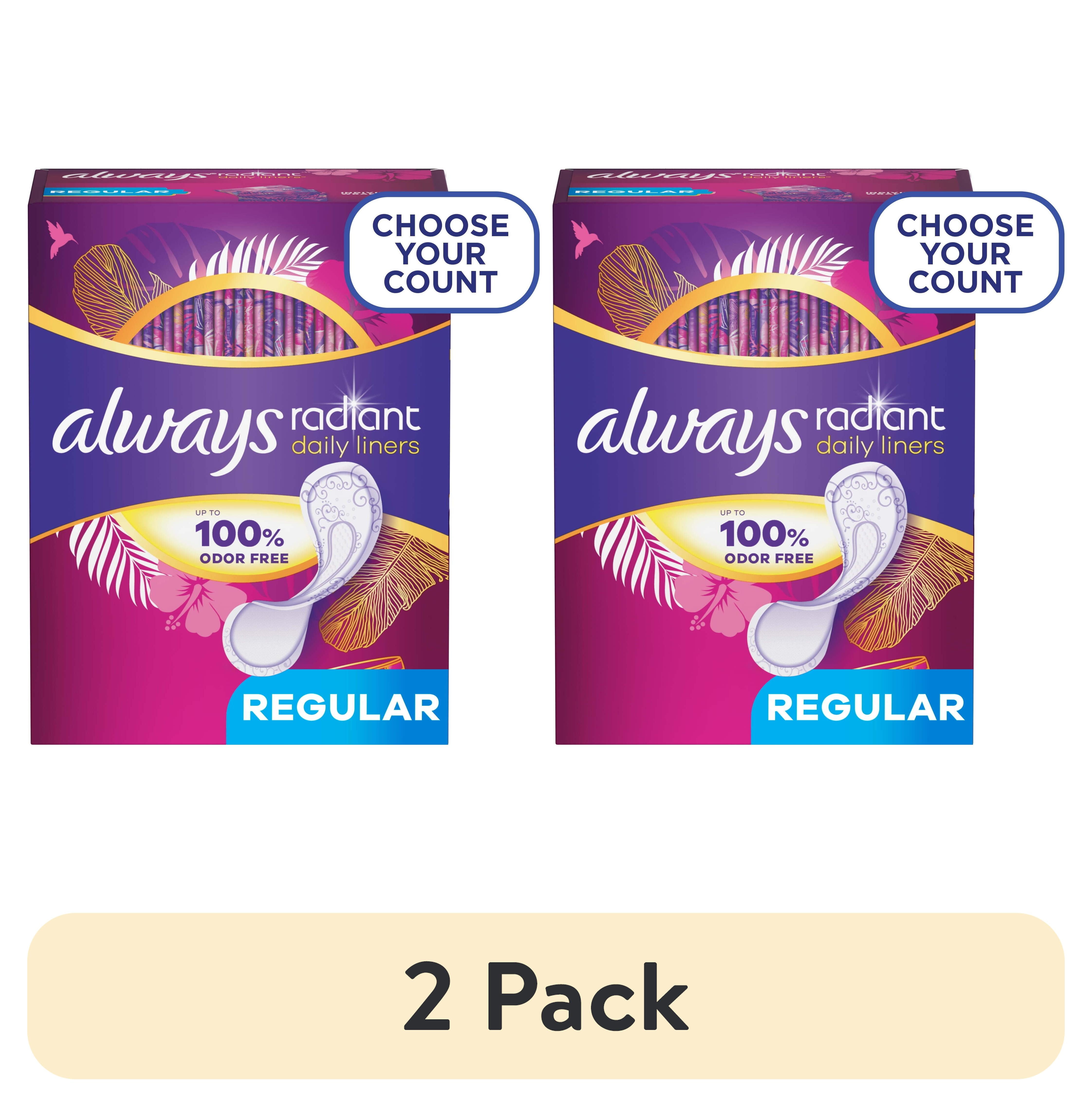 (2 pack) Always Radiant Daily Liners Light Absorbency, Regular Length, 96CT - Walmart.com
