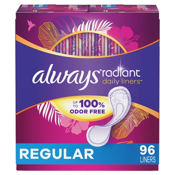 Always Radiant Daily Liners SE33 Regular Absorbency, Unscented, Up to ...