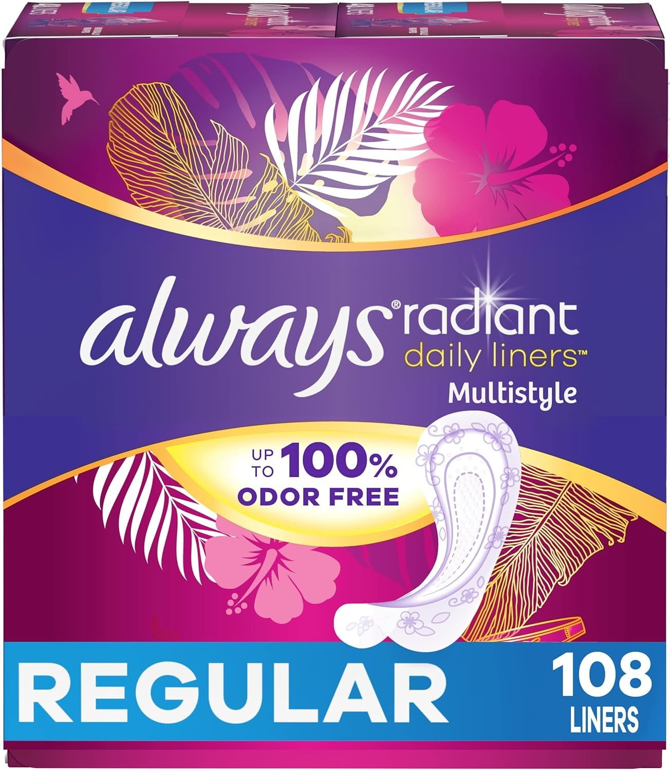 Always Radiant Daily Pantiliners, Multistyle Regular Absorbency, 100% ...