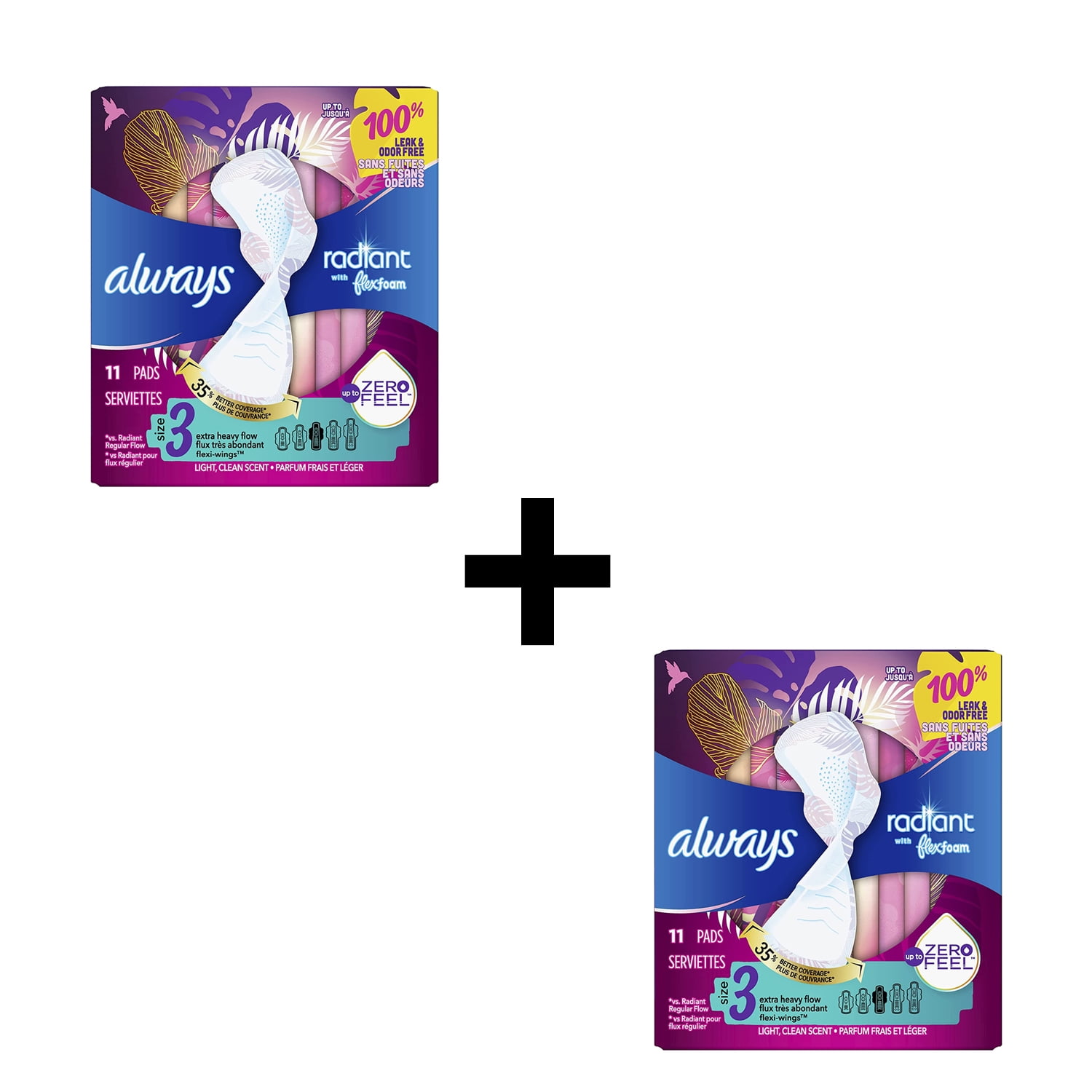 Always Radiant Extra Heavy Flow Pads with Wings Light, Clean Scent ...