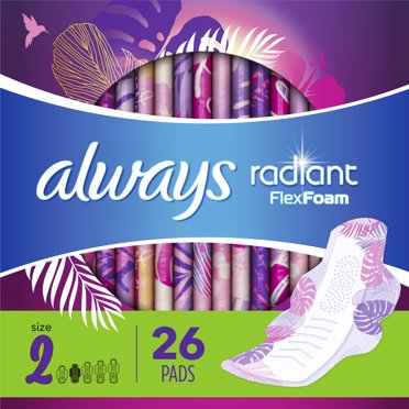 Always Radiant Pads, Size 1, Regular Absorbency, Scented (76 Count ...