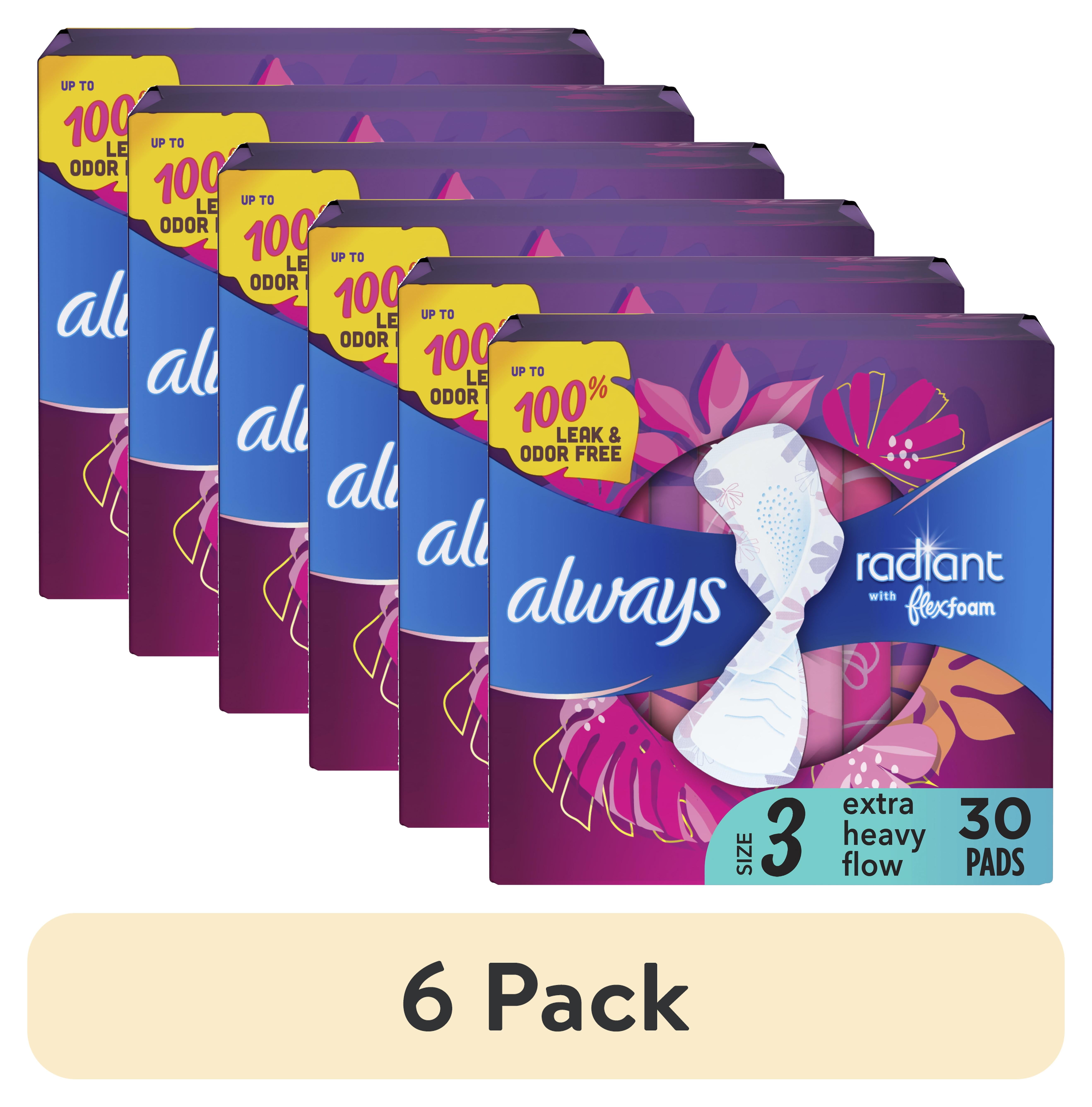 (6 pack) Always Radiant Feminine Pads with Wings, Size 3, Extra Heavy ...