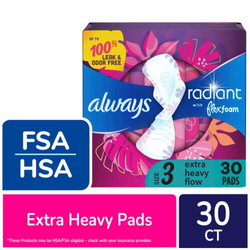 Always Radiant FlexFoam Pads with Wings Extra Heavy Flow Absorbency ...