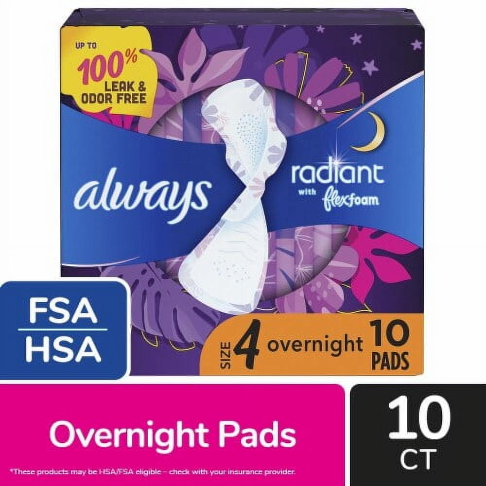 Always Radiant FlexFoam Pads with Wings Overnight Absorbency Size 4 ...