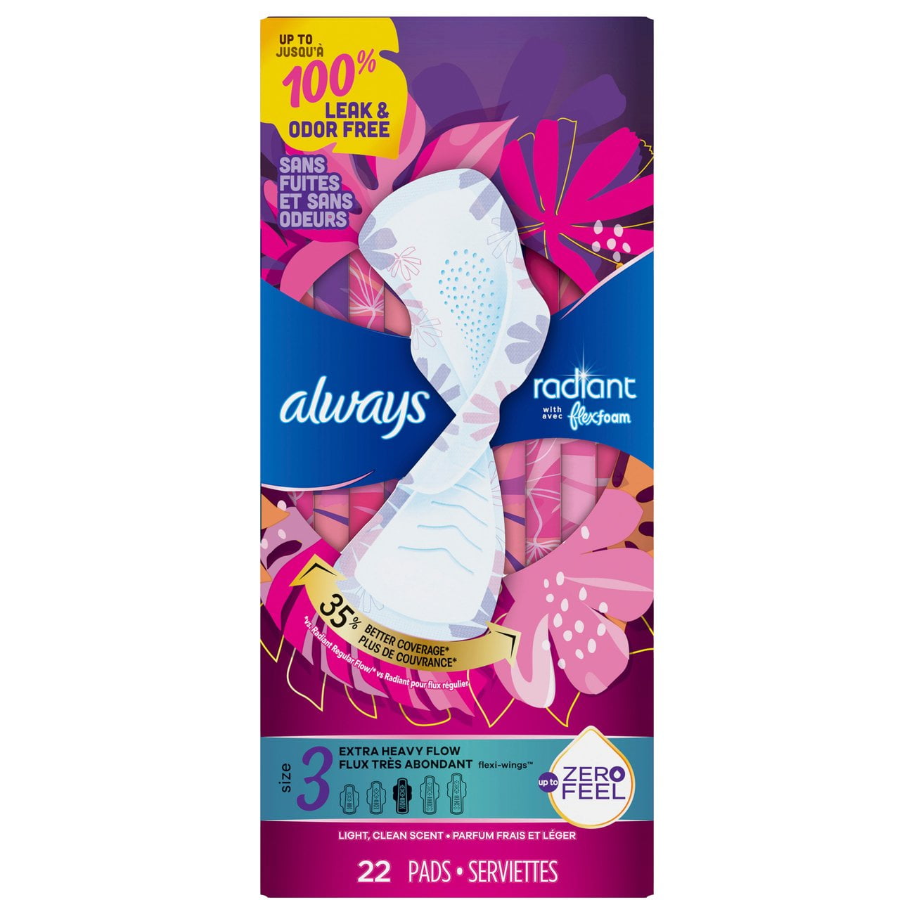Always Radiant FlexFoam Pads with Wings - Size 3, 22 ct (Package May ...