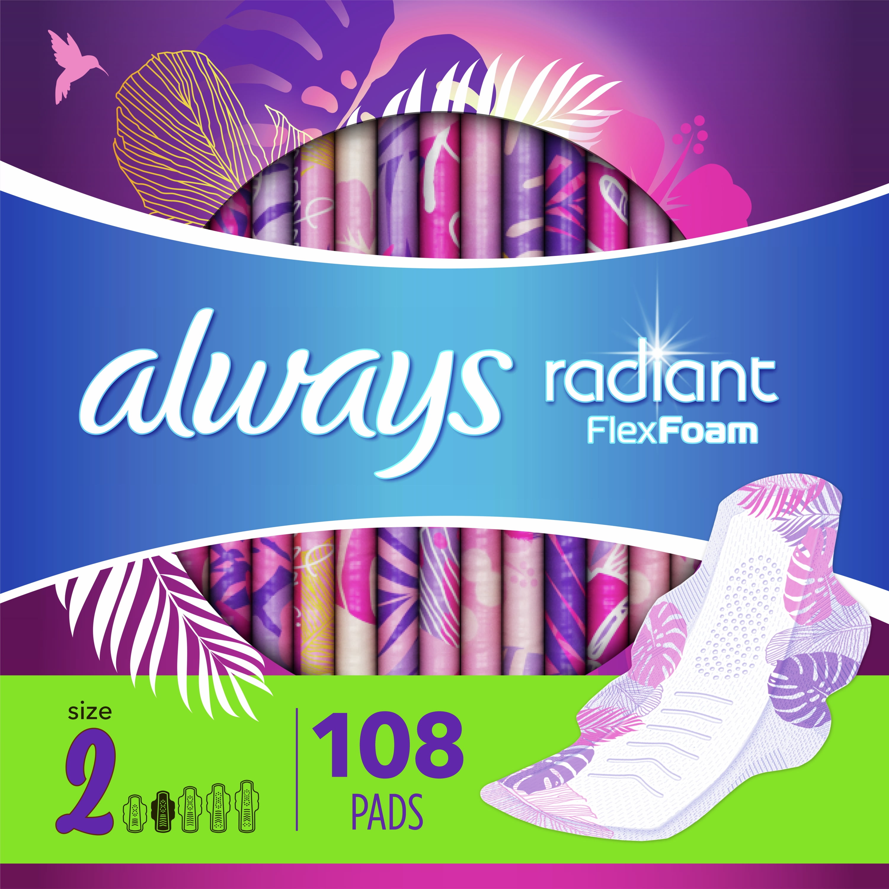 Always Radiant Heavy Flow Pads, Light Clean Scent, Size 2, 108 Ct ...