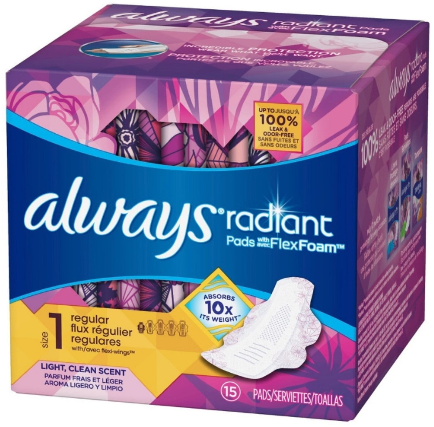 Always Radiant Infinity Pads With Wings Regular Light Clean Scent, 15 ...