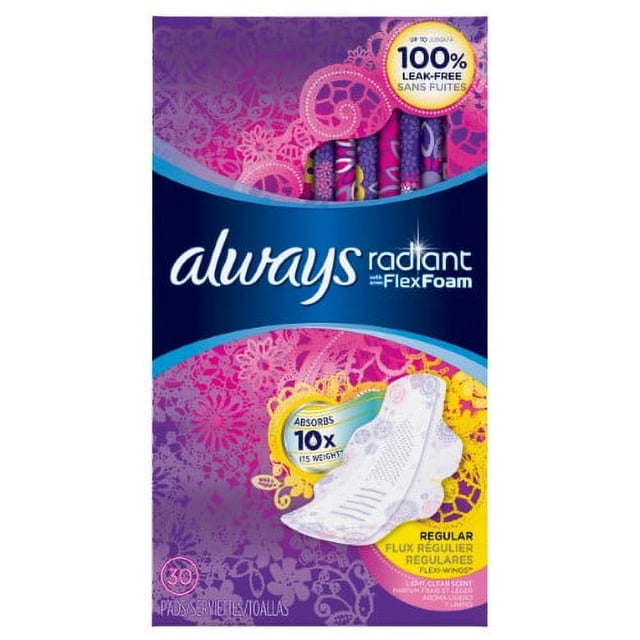 Always Radiant Pads Regular Absorbency Scented (Pack of 24) - Walmart ...