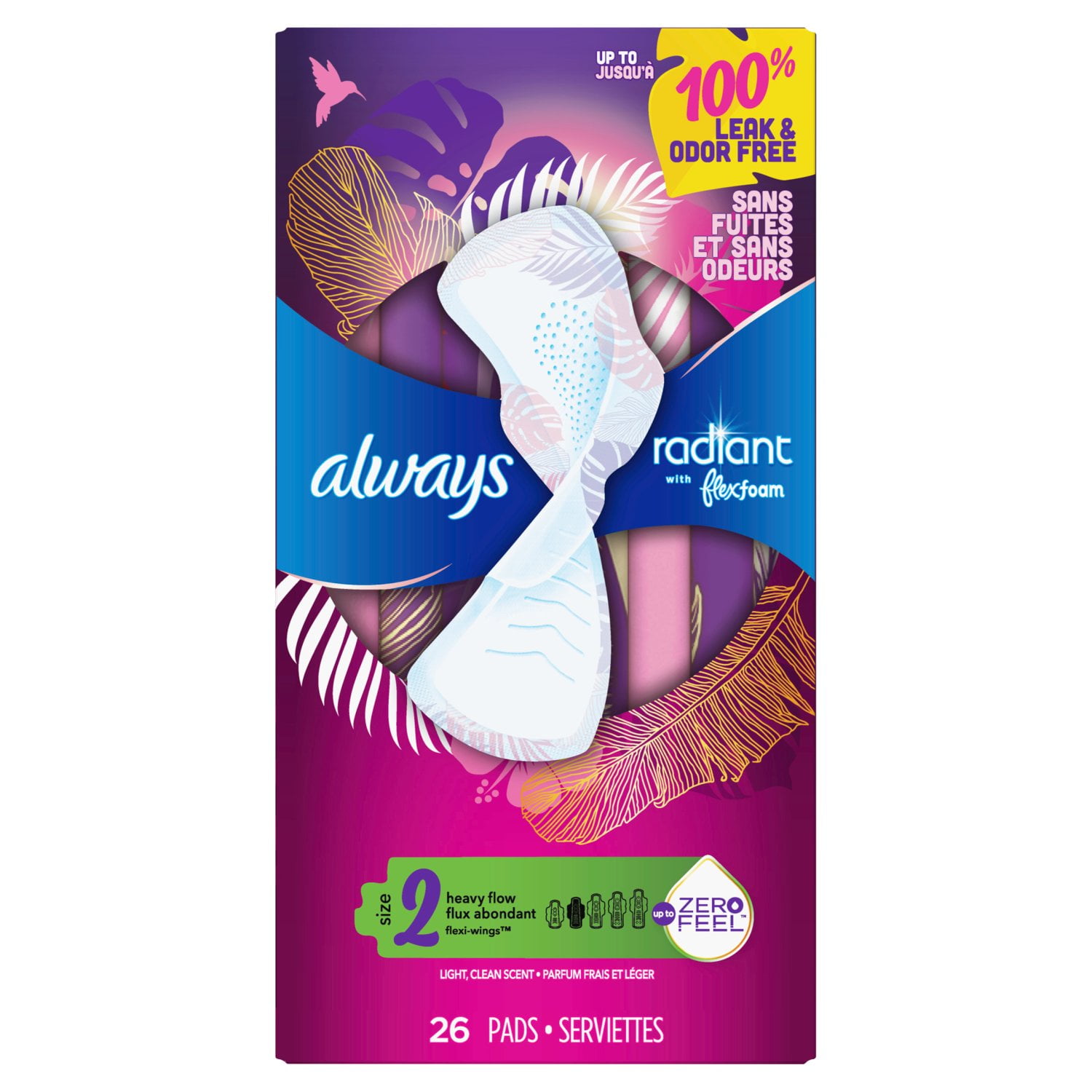 Always Radiant Pads with Flex Foam Flexi-Wings Heavy Light Clean Scent ...