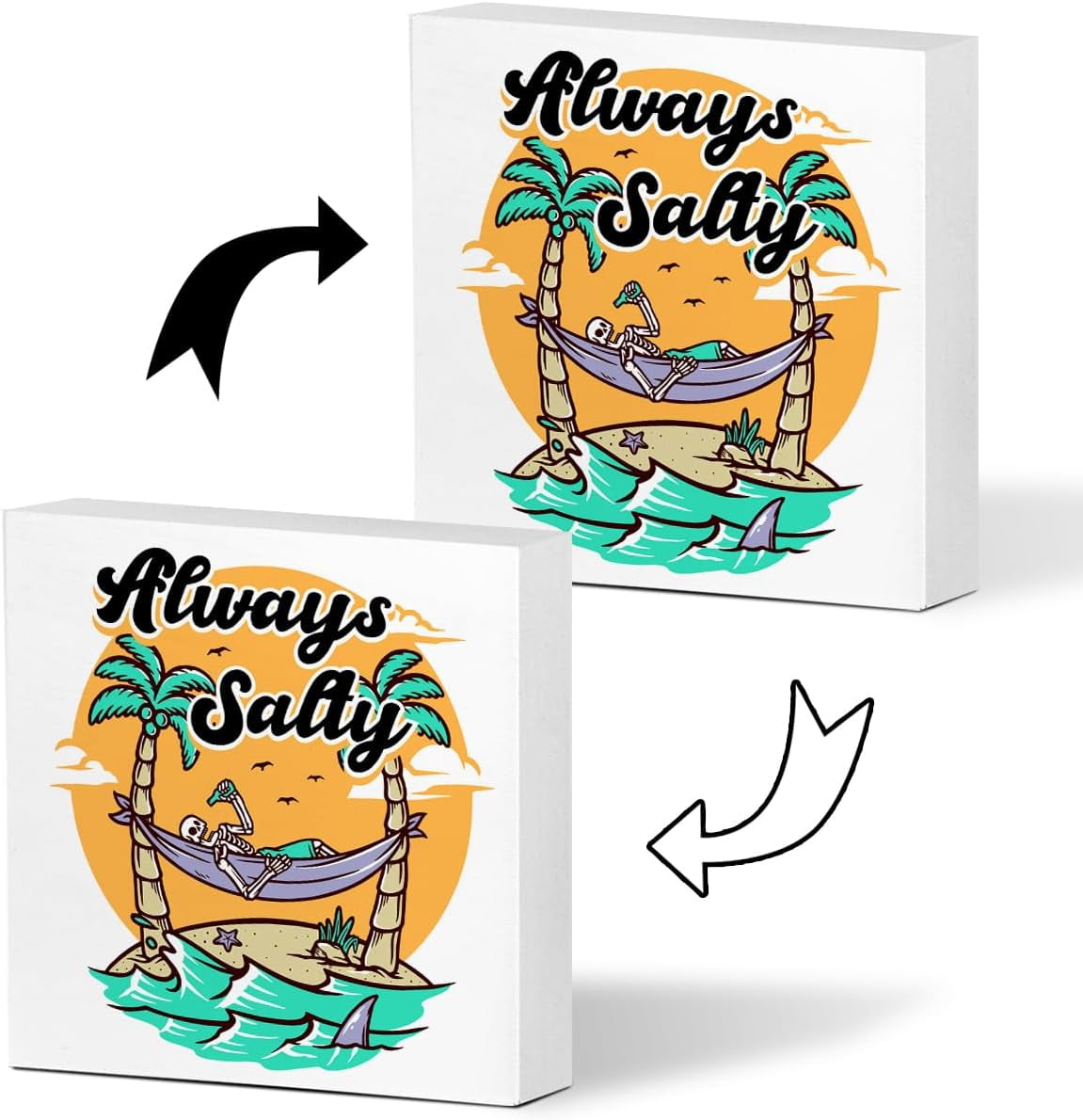 Always Salty Summer Wood Block Sign Desk Decor,Rustic Summer Skull ...