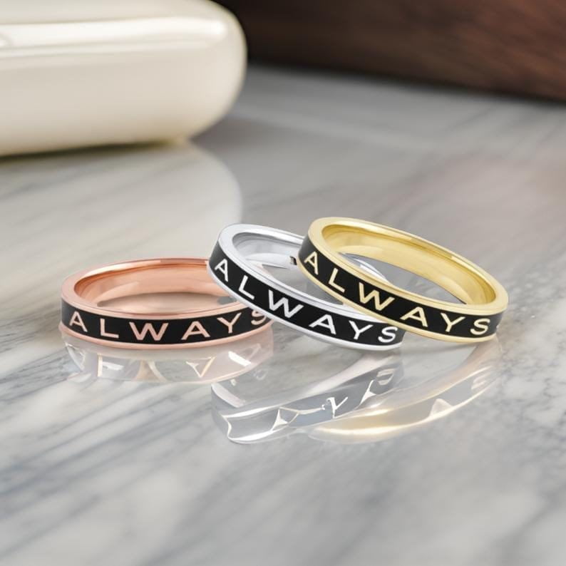 Always Stacking Ring, 4mm Black Enamel Band Ring, Wedding Band Ring, Always Promise Ring, Gift ...