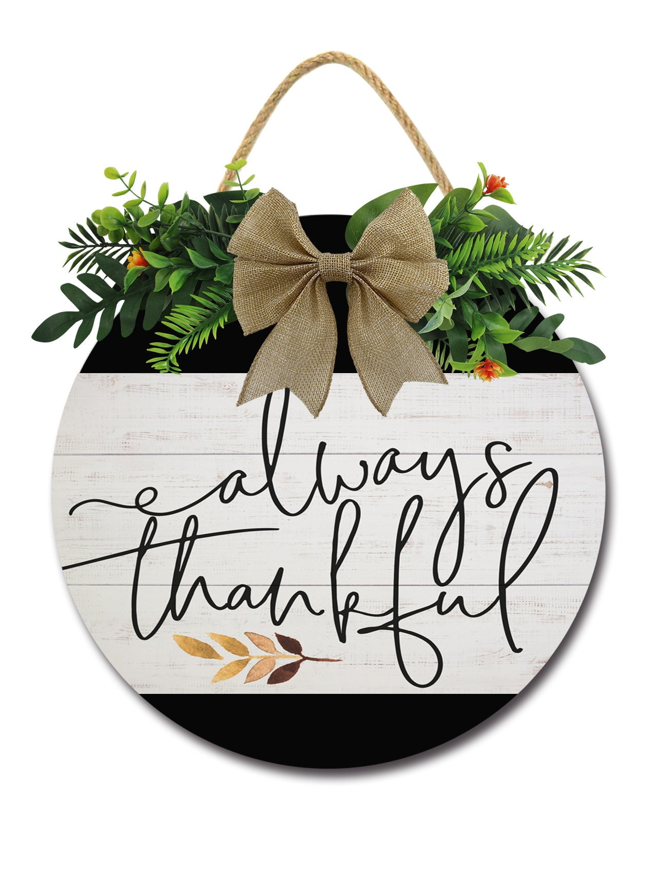 Always Thankful Sign Front Door Porch Decorations, Round Rustic Wood ...