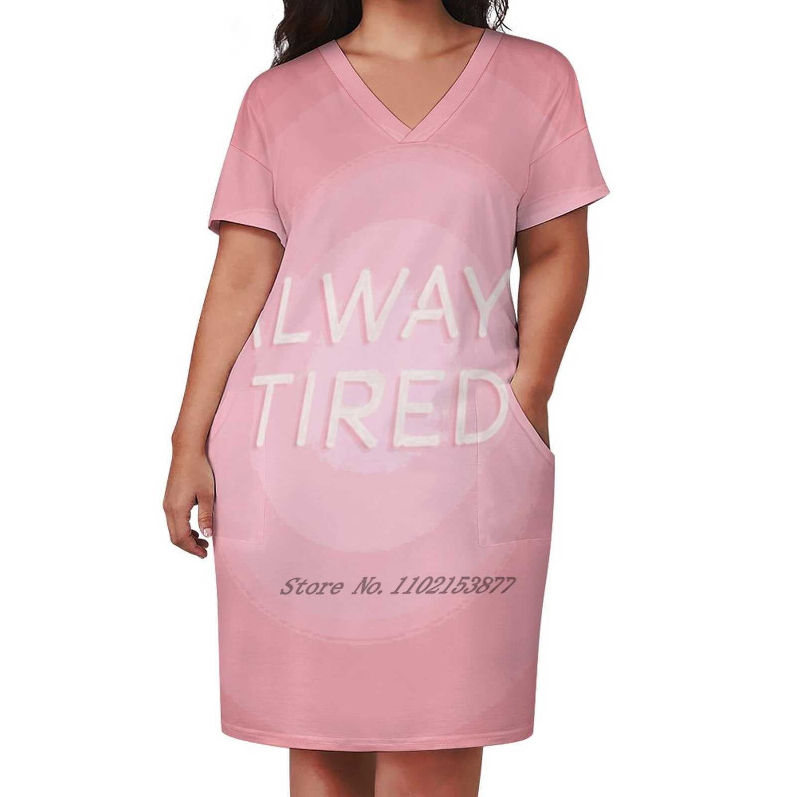 Always Tired Loose Pocket Dress Women'S Printed Dresses V Neck Casual ...