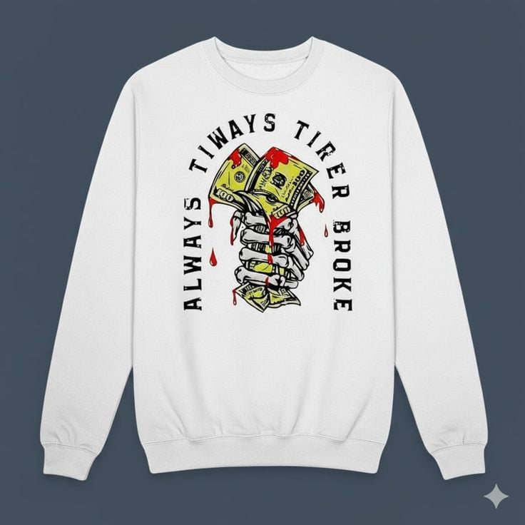 Always Tired Never Broke Graphic Sweatshirt, Retro Skeleton Skull ...