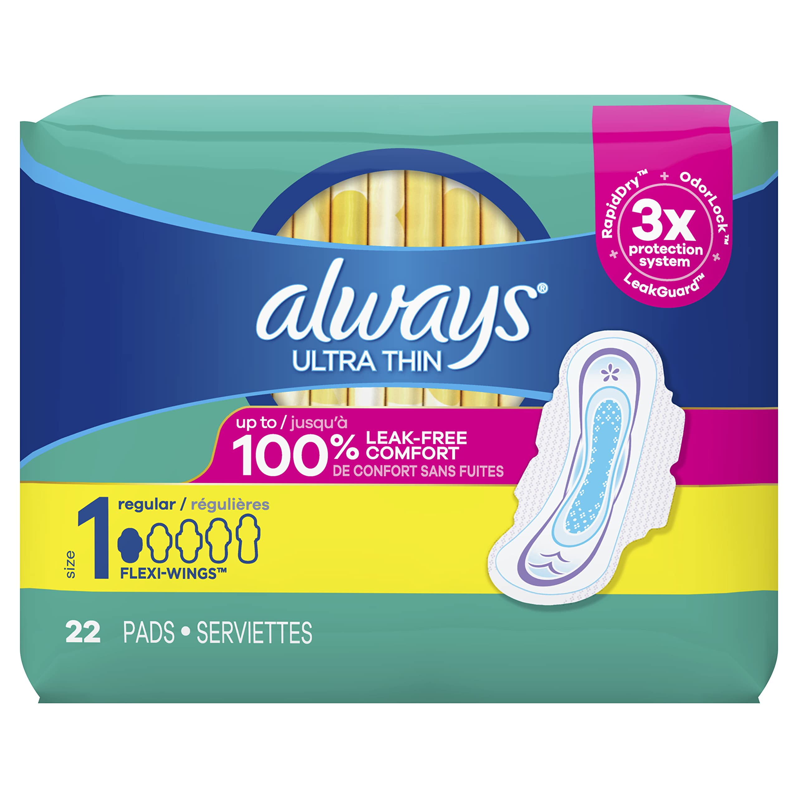 Always Ultra Thin Daytime Pads, Unscented, Regular Size, Medium Flow ...