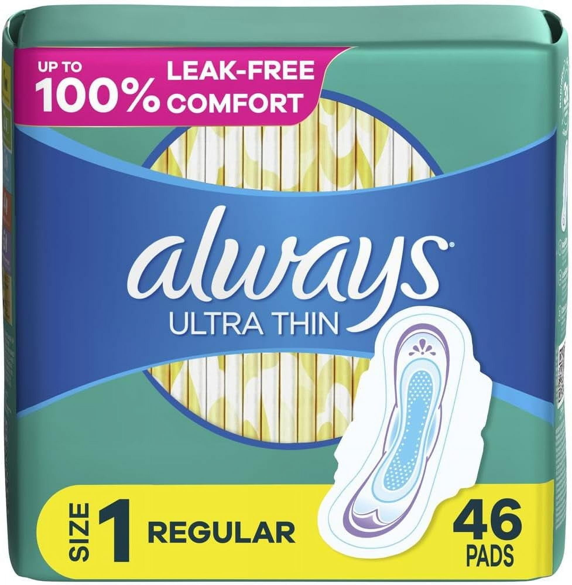 Always Ultra Thin, Feminine Pads For Women, Size 1 Regular Absorbency ...