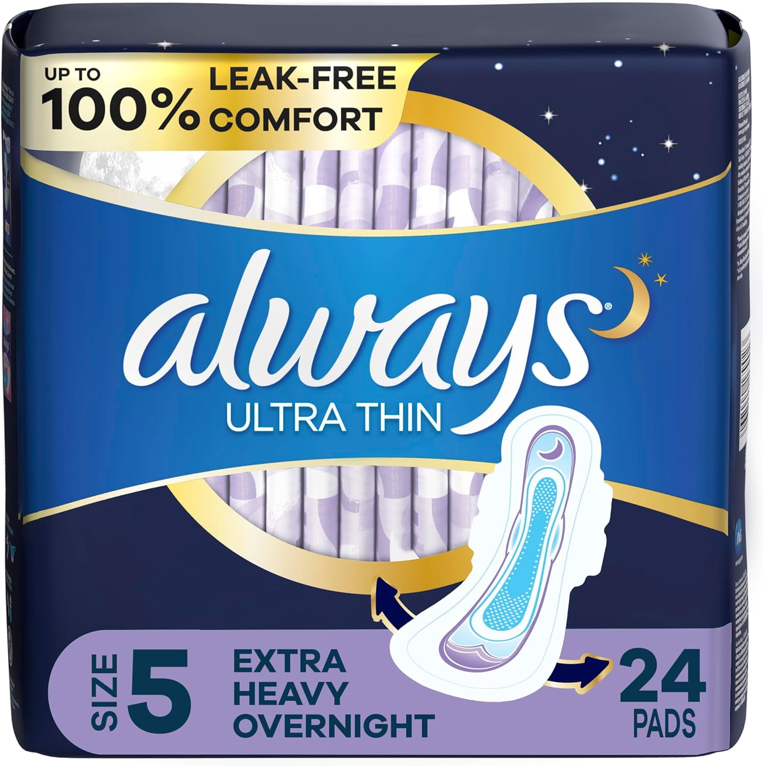Always Ultra Thin Feminine Pads For Women, Size 5 Extra Heavy Overnight ...