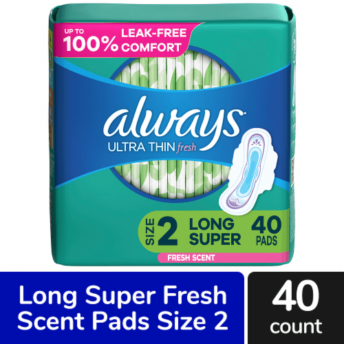Always Ultra Thin Fresh Size 2 Long Super Pads with Wings - 40 ct ...