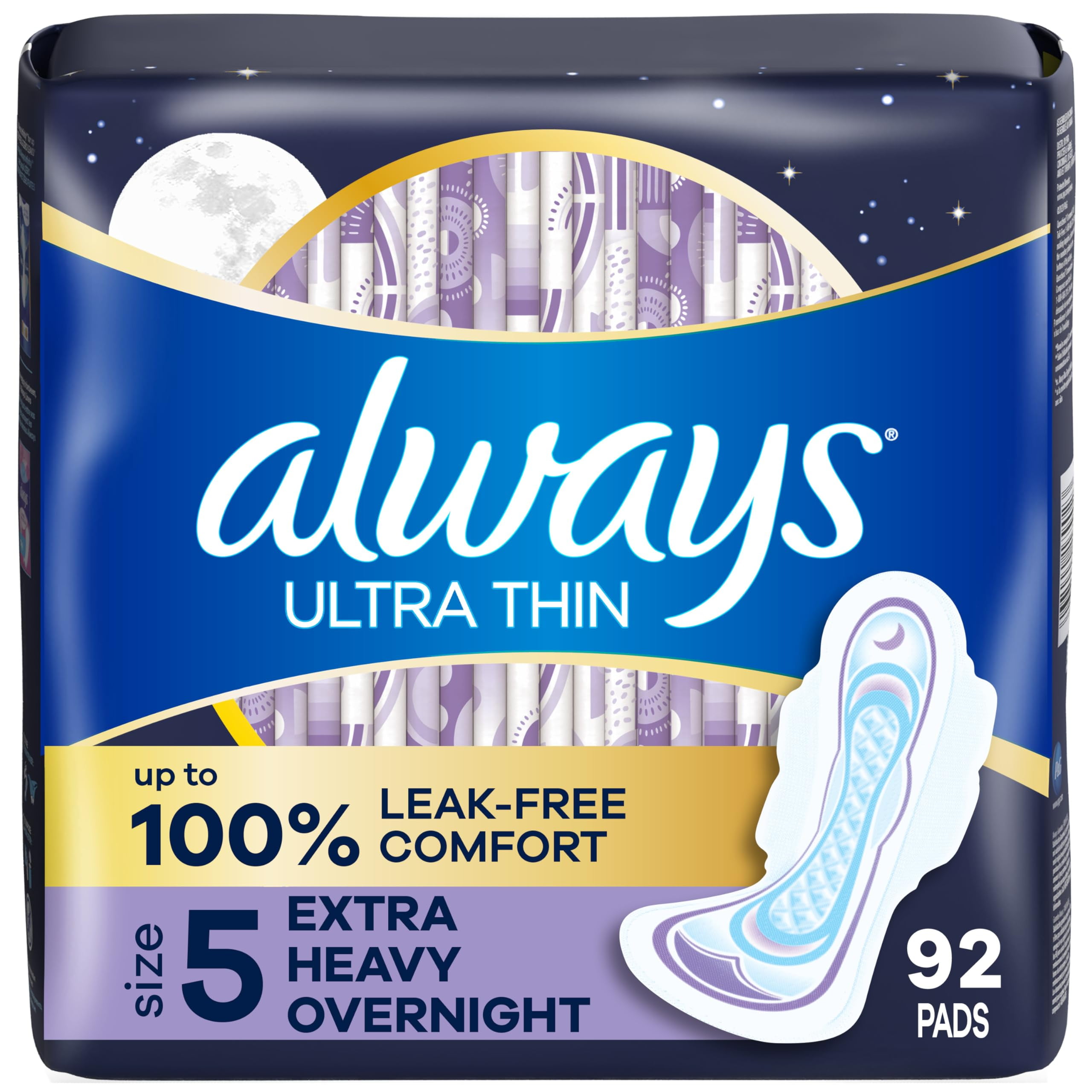 Always Ultra Thin Overnight Pads, Size 5, Extra Heavy Overnight ...
