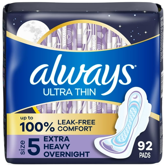 Always Ultra Thin Overnight Pads, Size 5, Extra Heavy Overnight ...