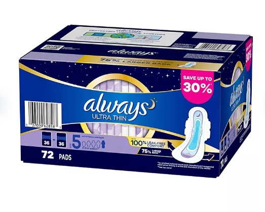 Always Ultra Thin Overnight Pads, Unscented - Size 5 (72 ct.) - Walmart.com