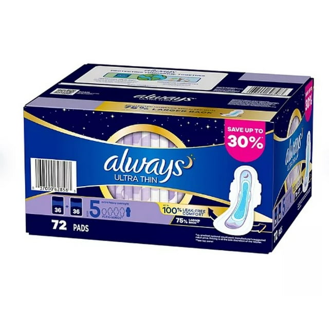 Always Ultra Thin Overnight Pads, Unscented - Size 5 (72 ct.) - Walmart.com
