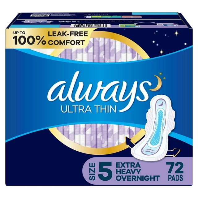 Always Ultra Thin Size 5 Overnight Pads, Unscented, Extra Heavy with ...