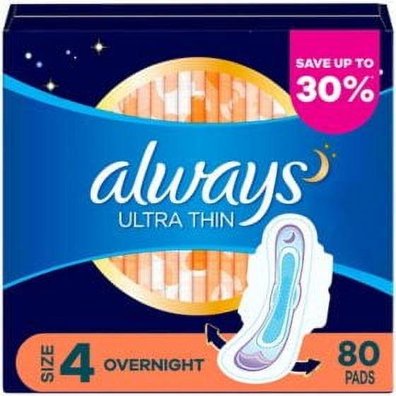 Always Ultra Thin Overnight Pads with Flexi-Wings, Unscented, Size 4 ...