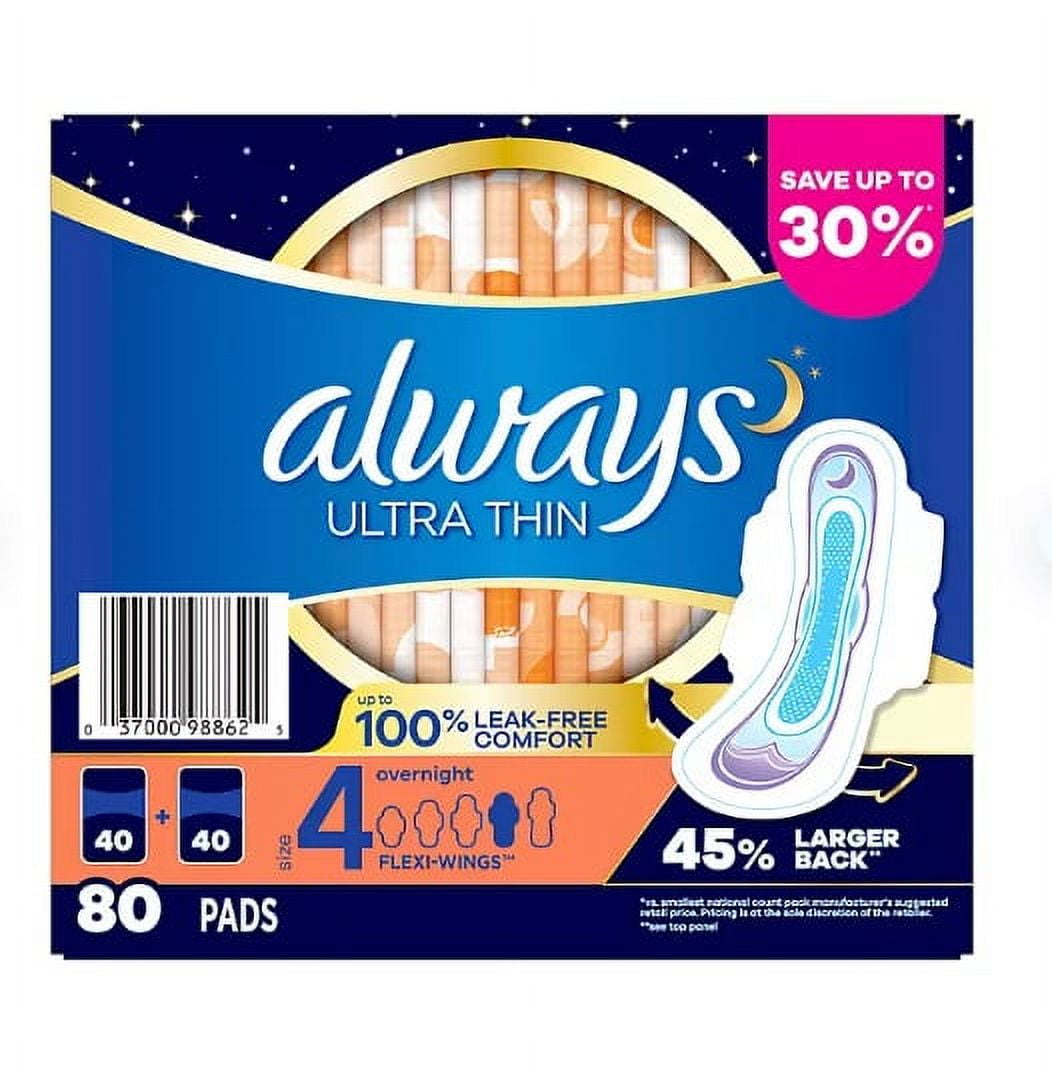 Always Ultra Thin Size 4, Long Feminine Night Sanitary Pads with Flexi ...