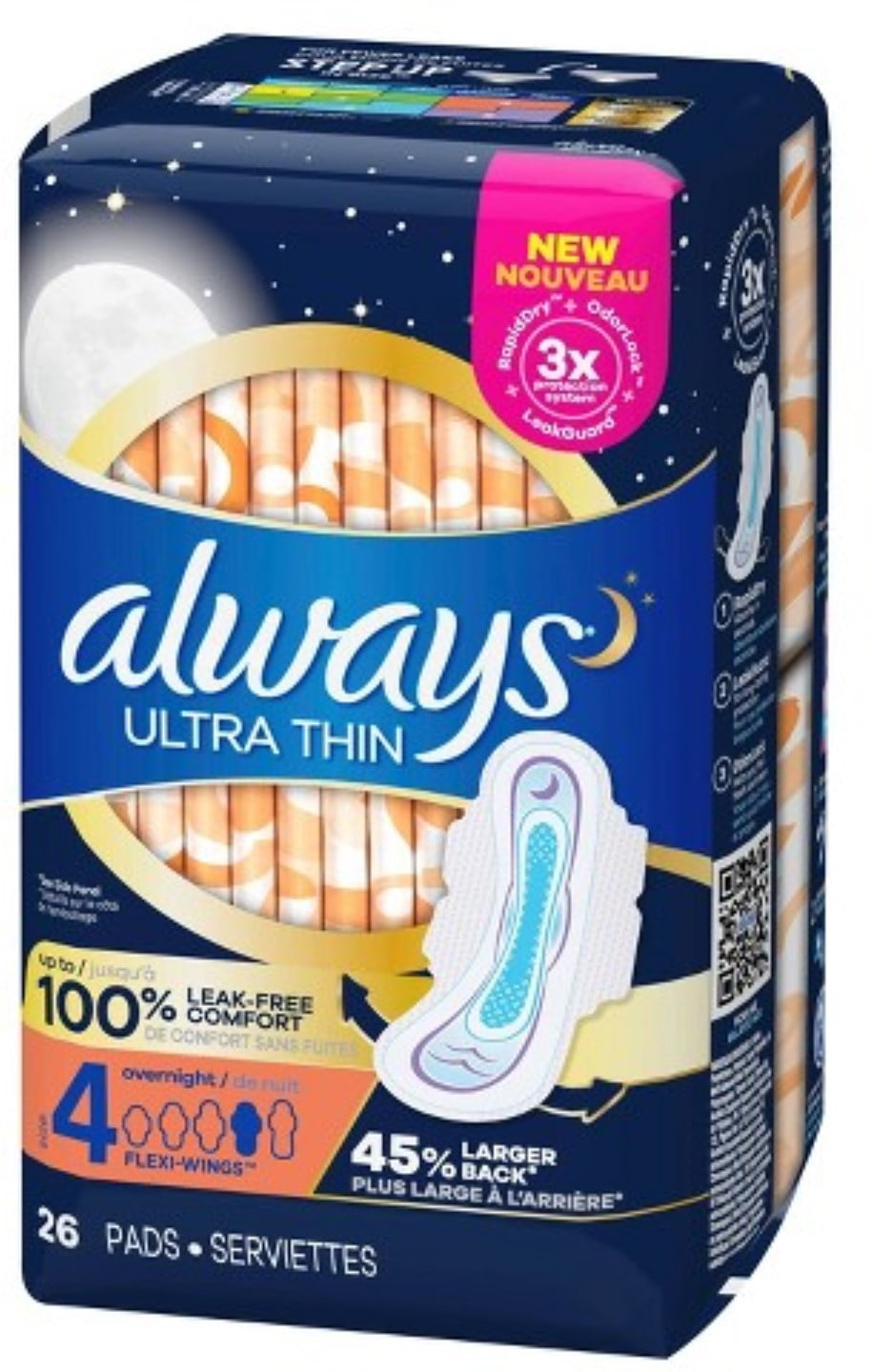 Always Ultra Thin Pads Overnight Flexi-Wings 26 Each (Pack of 6 ...