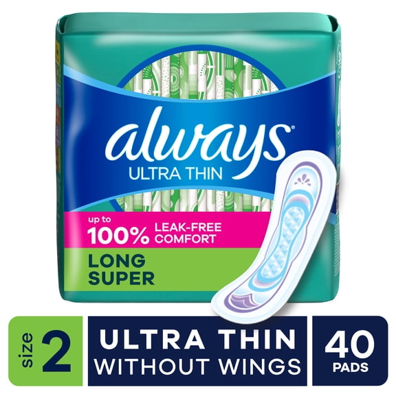 (3 pack) Always Ultra Thin Pads with Wings, Size 2, Long Super ...