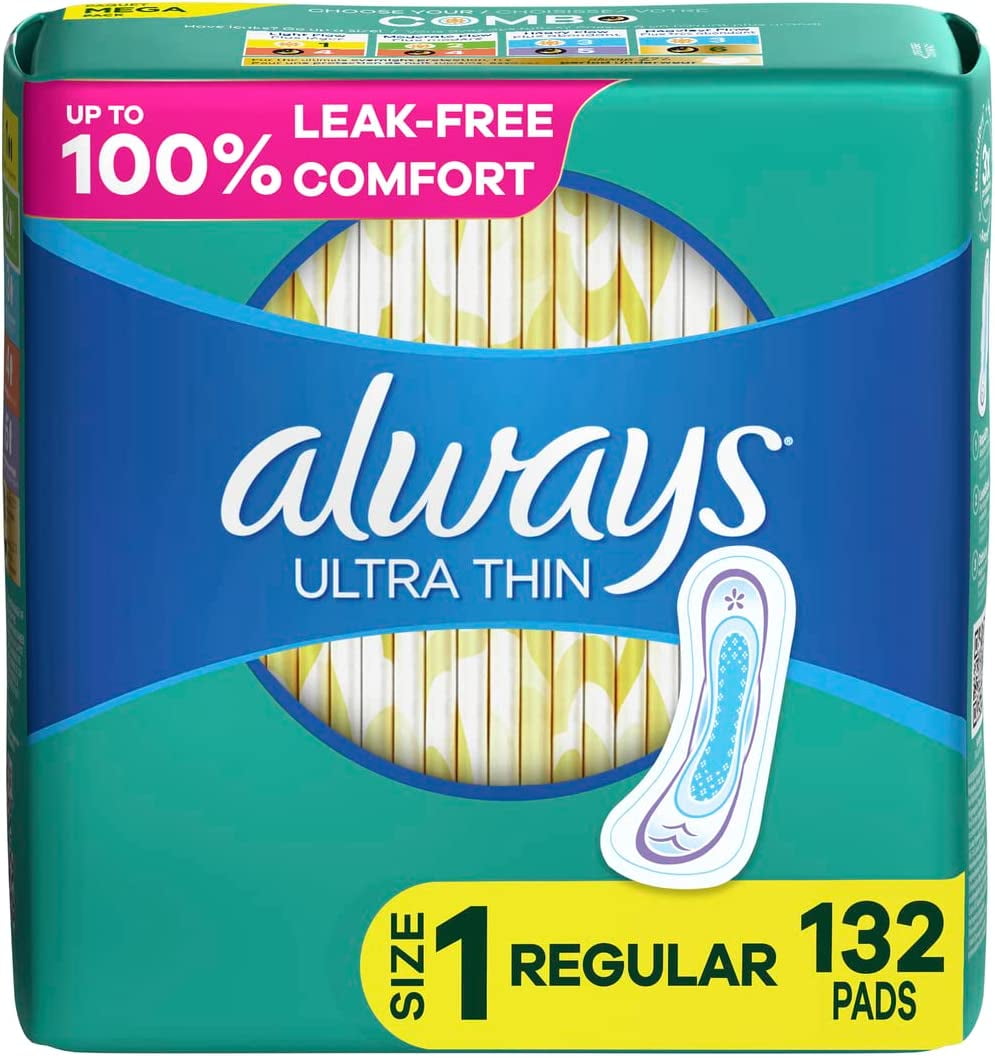 Always, Ultra Thin Pads, Size 1 Regular, Unscented, 44 ct pack of 3 ...