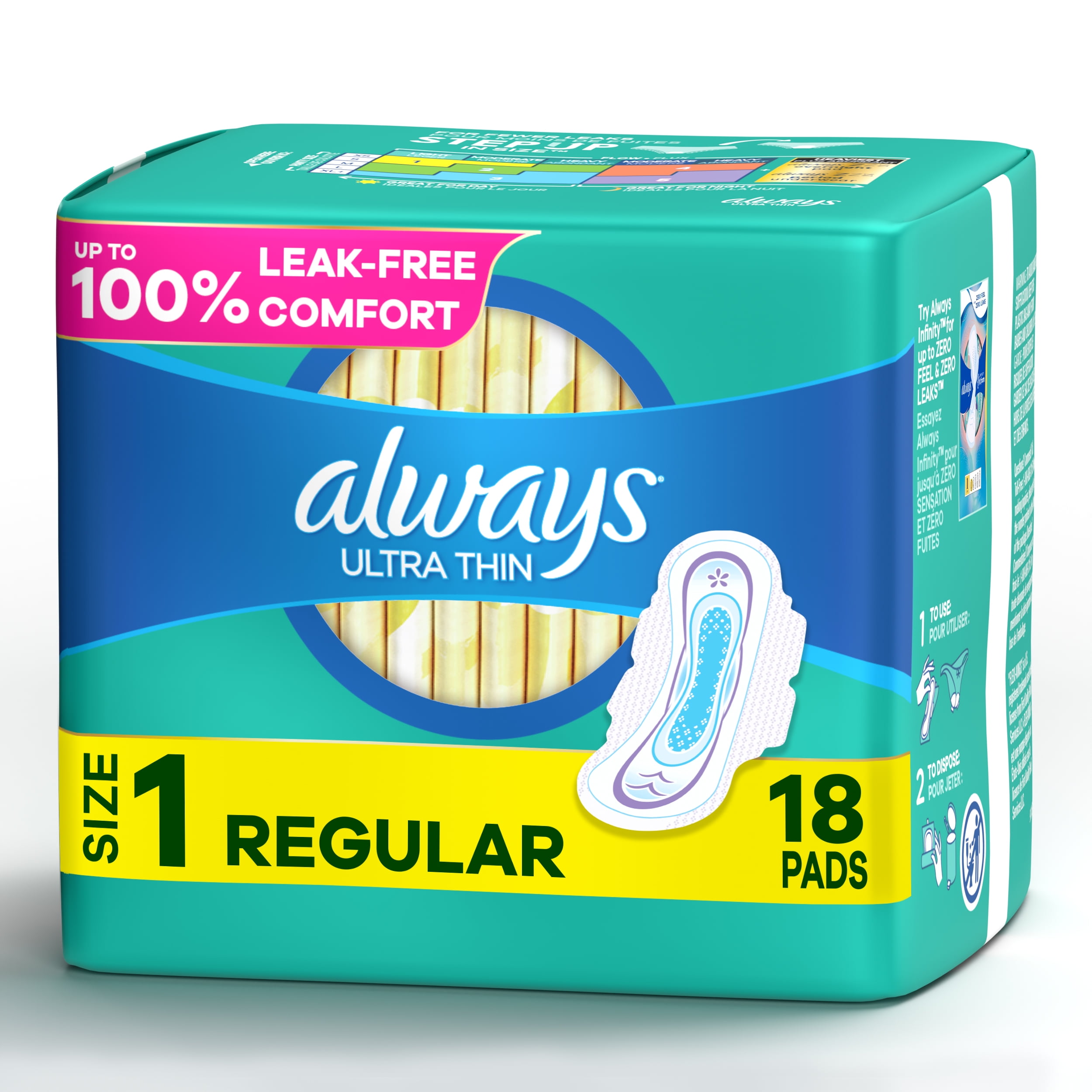 Always Ultra Thin Pads with Wings, Regular, Unscented, 18 Ct - Walmart.com