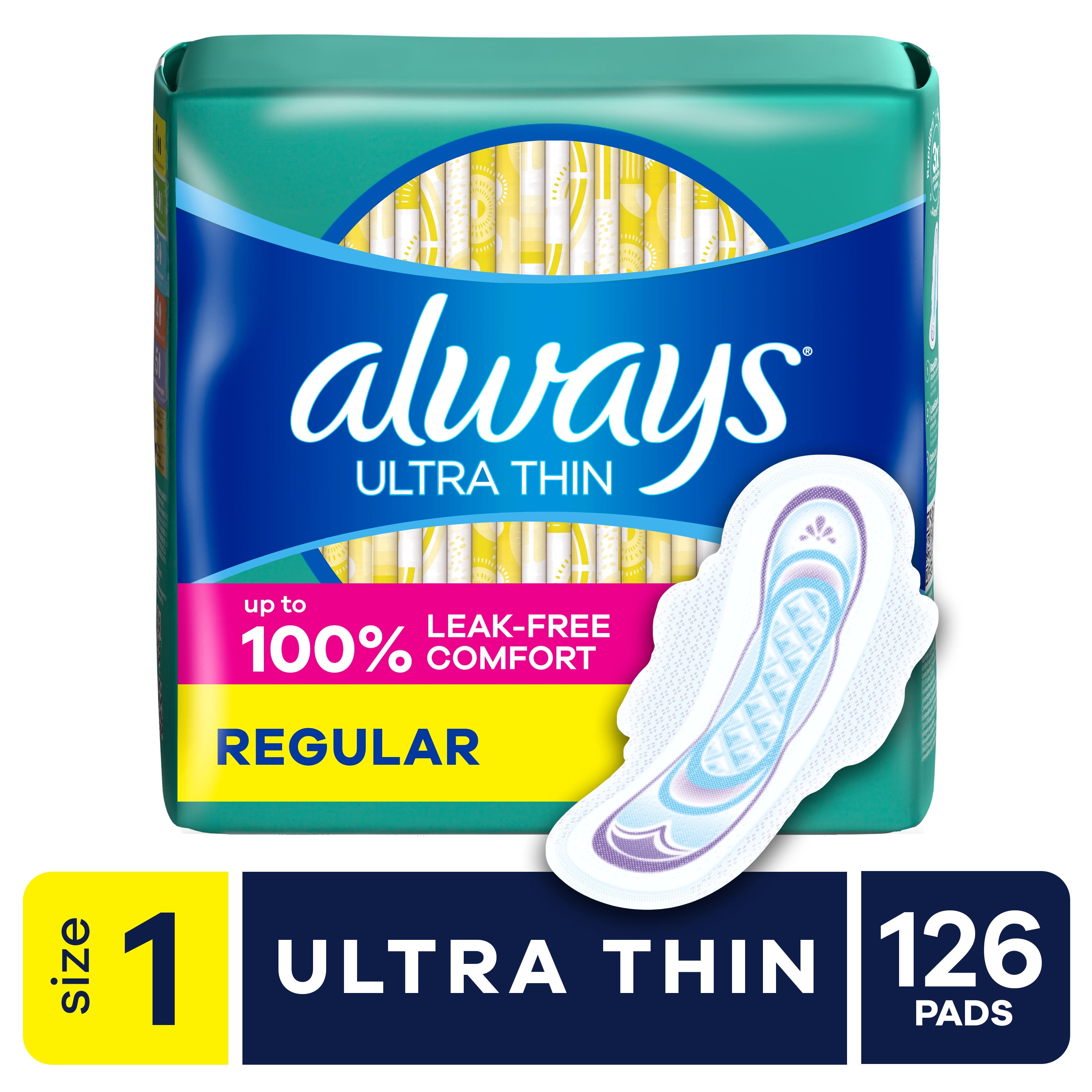 Always Ultra Thin Feminine Pads with Wings for Women, Size 1, Regular ...
