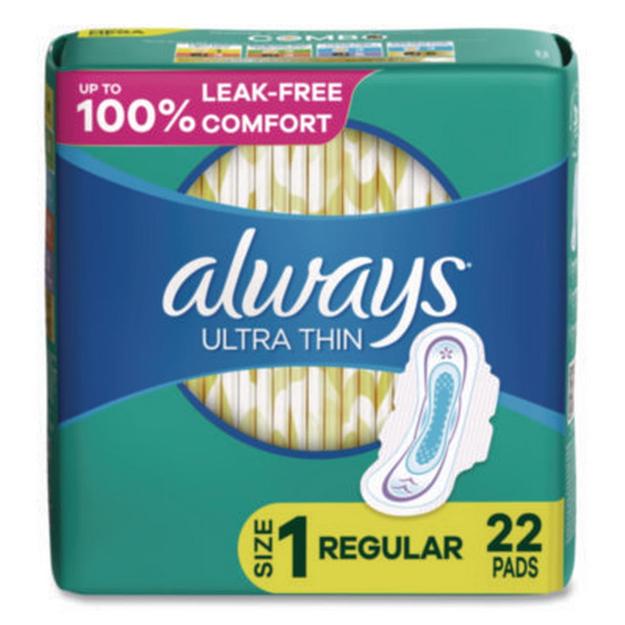 Always Ultra Thin Pads with Wings, Size 1, Regular Absorbency, 22 Pads ...