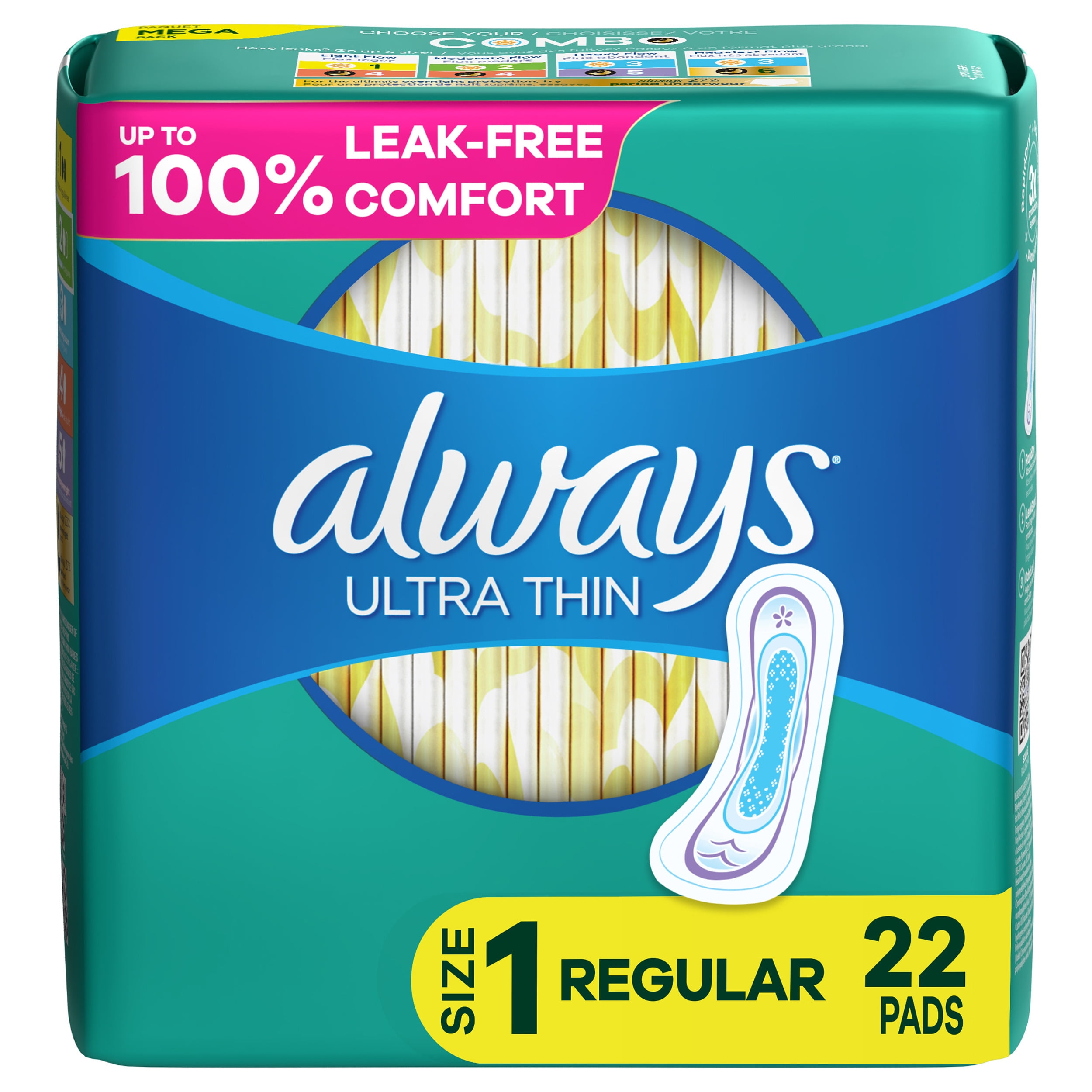 Always Ultra Thin, Size 1, Regular Pads, Unscented 22 Count HSA/FSA ...