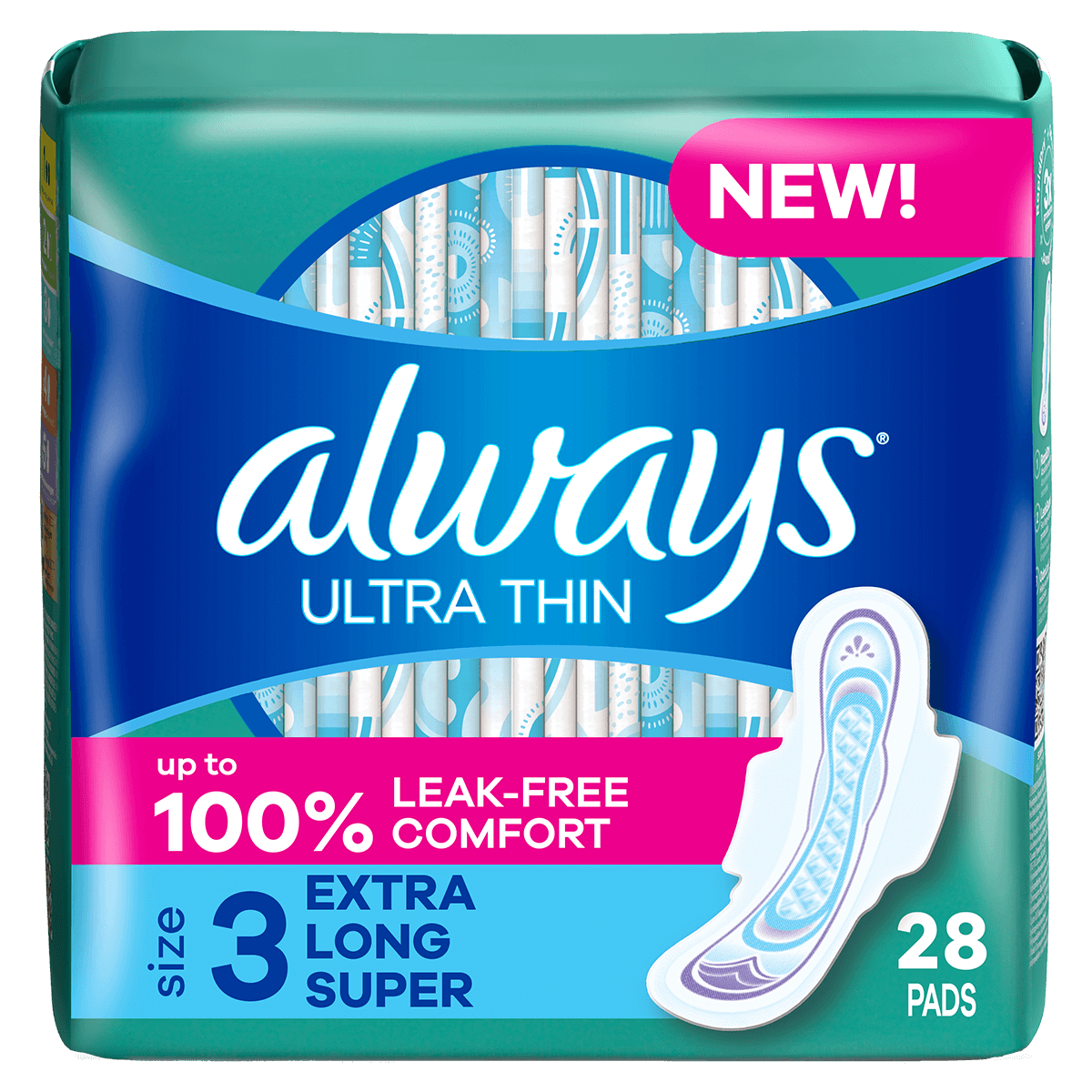Always Ultra Thin Size 3 Extra Long Super With Flexi-Wings, 28 Count, 2 ...