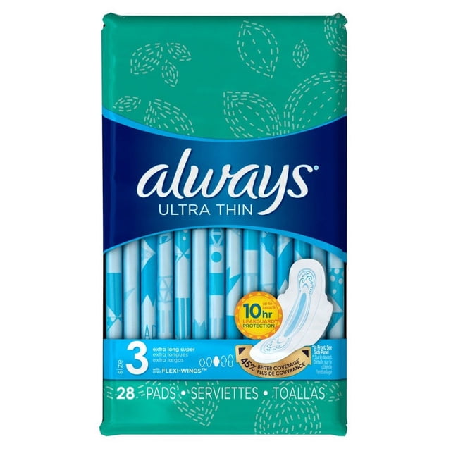 Always Ultra Thin Size 3 Extra Long Super With Flexi-Wings, 28 Count ...