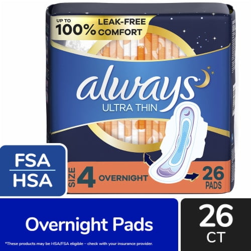 Always Ultra Thin Size 4 Overnight Pads with Wings - 26 ct - Walmart.com