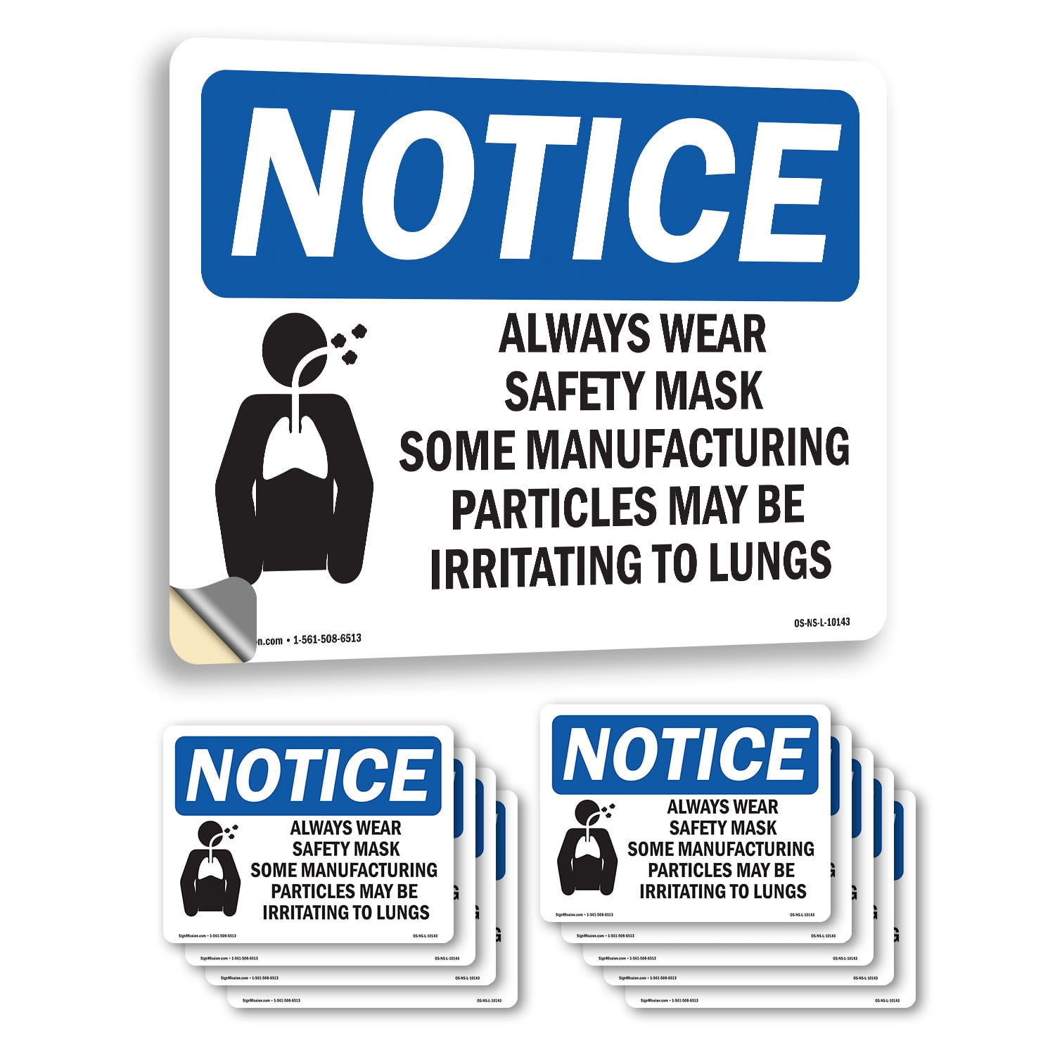 Always Wear Safety Mask Some With Symbol OSHA Notice Vinyl Decal Label ...