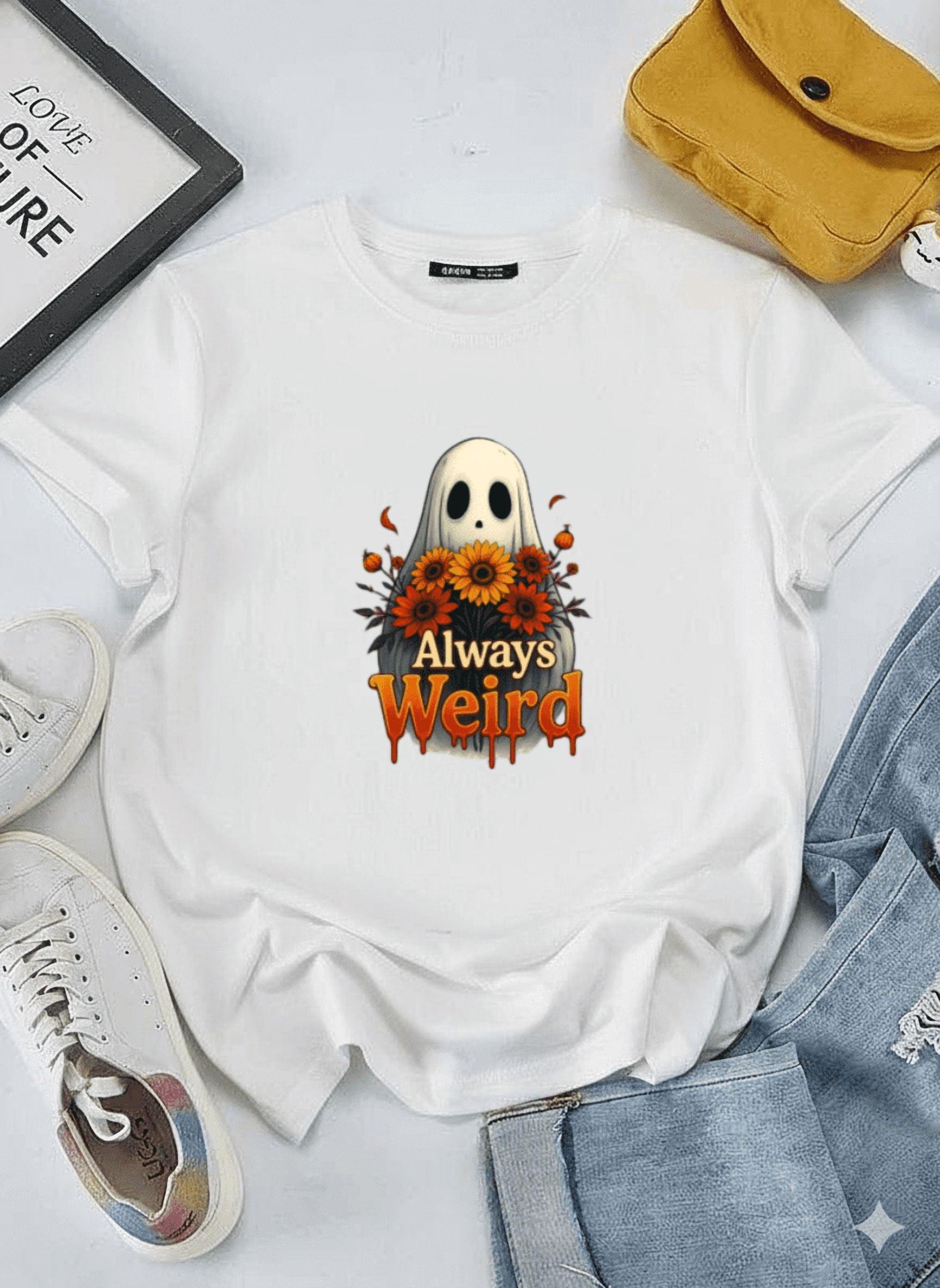 Always Weird Ghost With Flowers Cute Halloween Aesthetic Art Unisex T ...