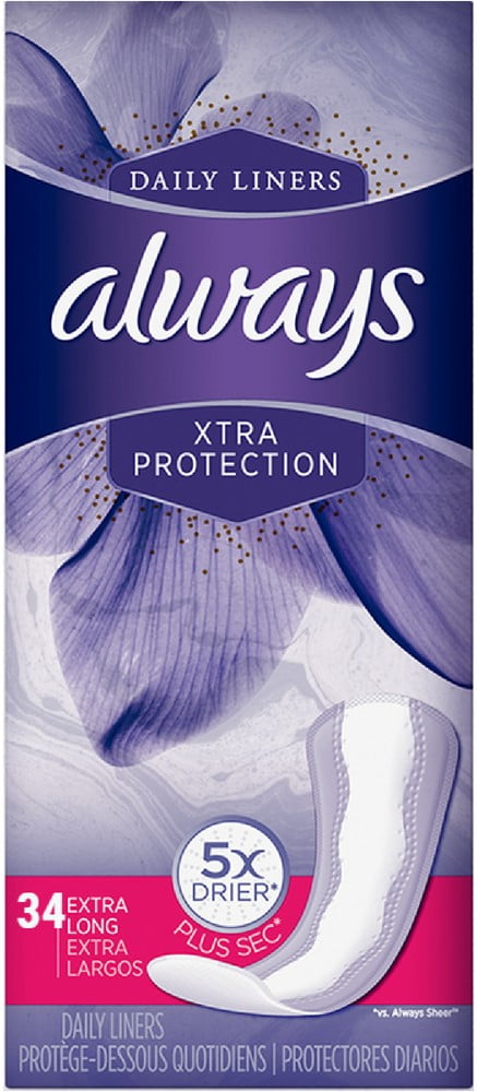Always Xtra Protection Daily Liners, Extra Long 34 ea (Pack of 2 ...