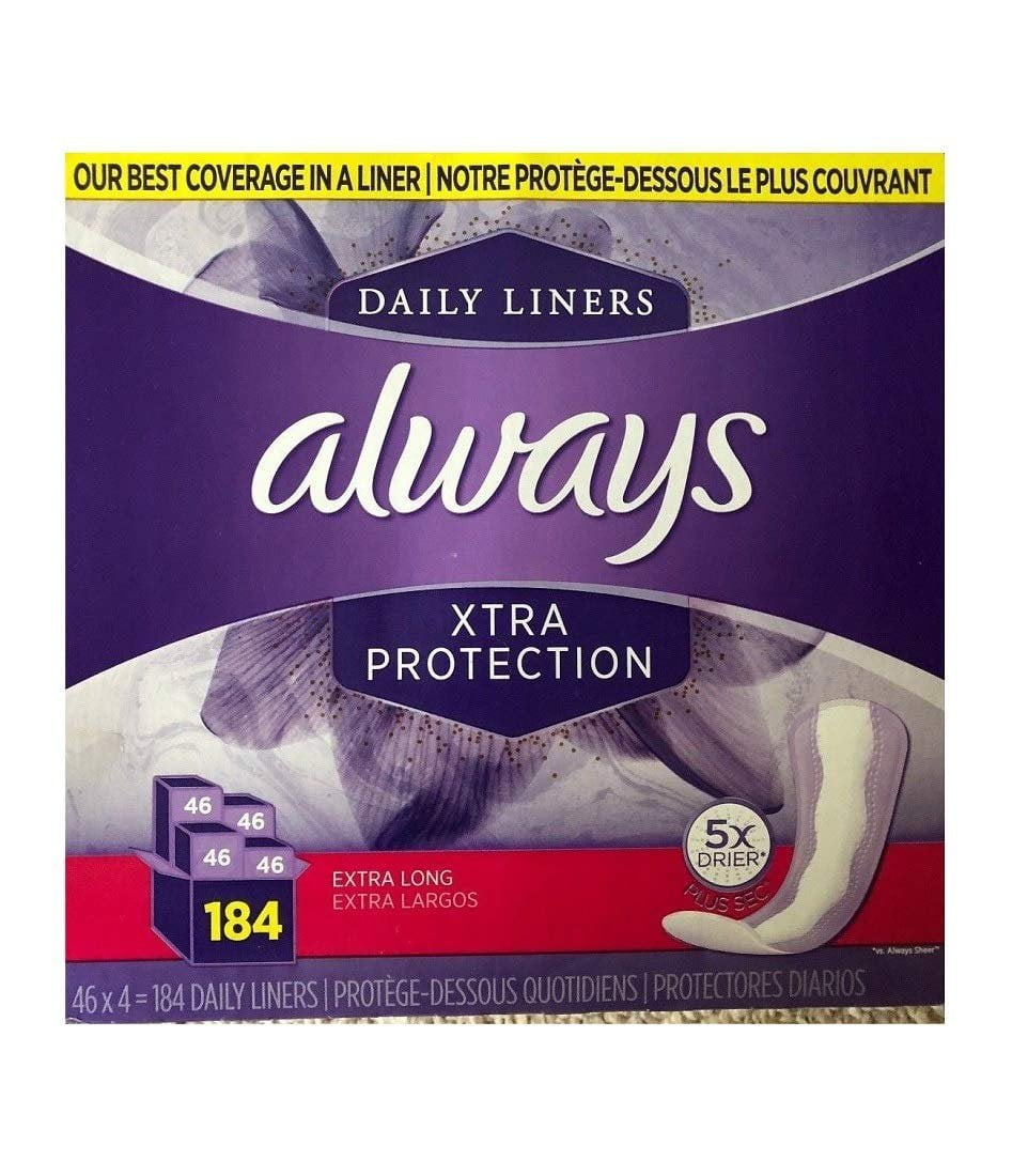 Always Xtra Protection EXTRA LONG Active Daily Liners, 5 x Drier, 184ct ...