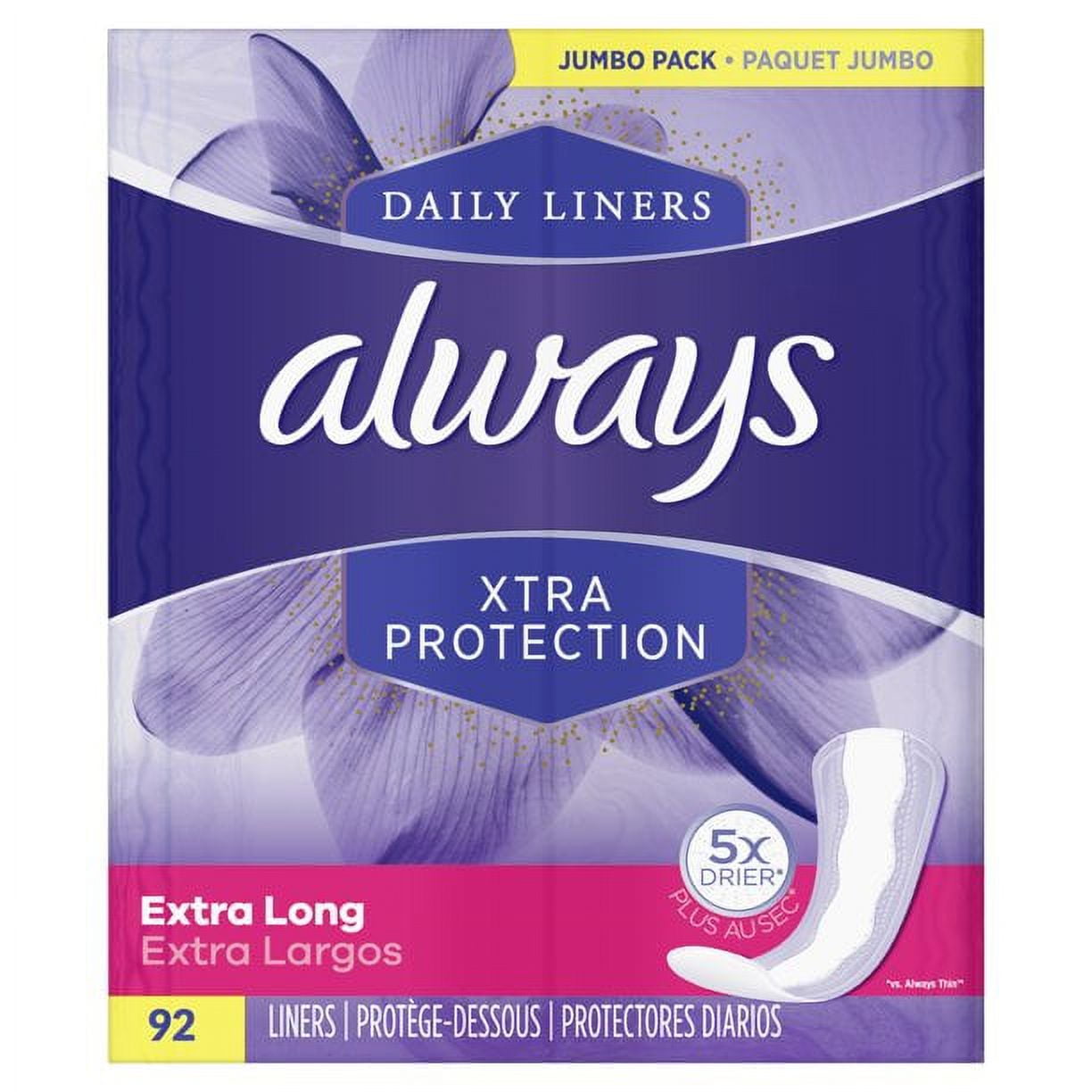 Always Xtra Protection Daily Panty Liners, Extra Long, 184 ct, Dual ...