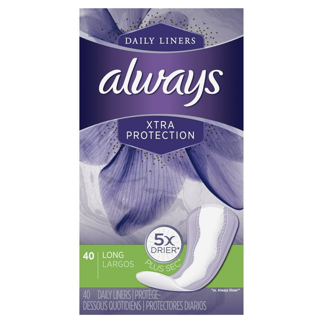 Always Xtra Protection Long Daily Liners, Unscented 40 Ct HSA/FSA ...