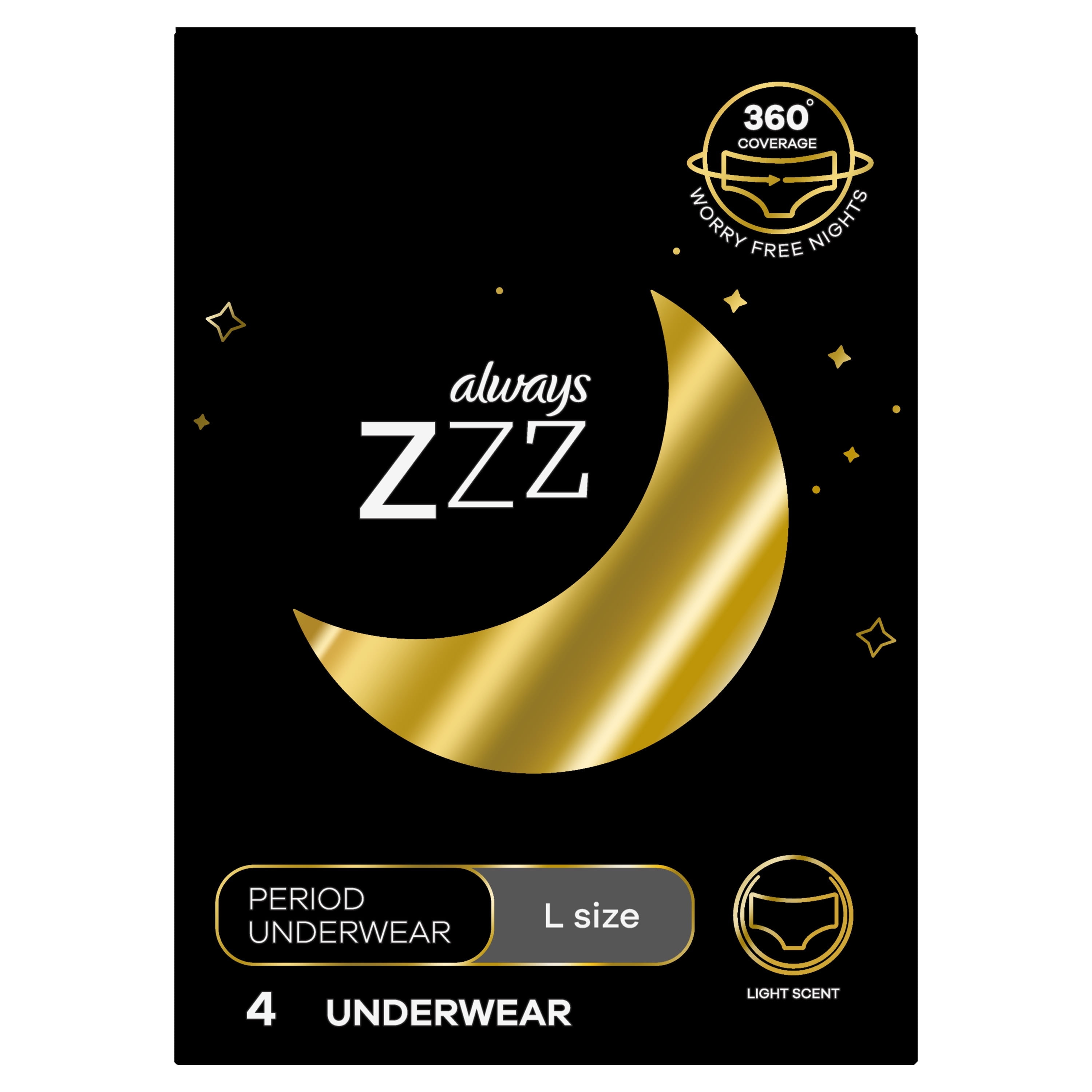 Always ZZZ Disposable Overnight Period Underwear Women Size L, 4 Ct ...