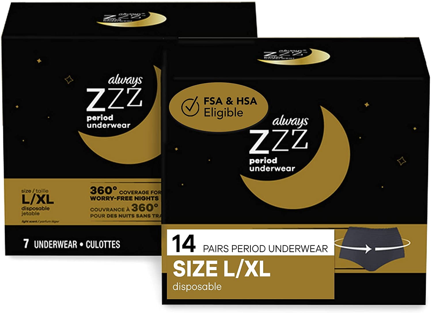 Always ZZZs Women's Overnight Disposable Period Underwear, Size L ...
