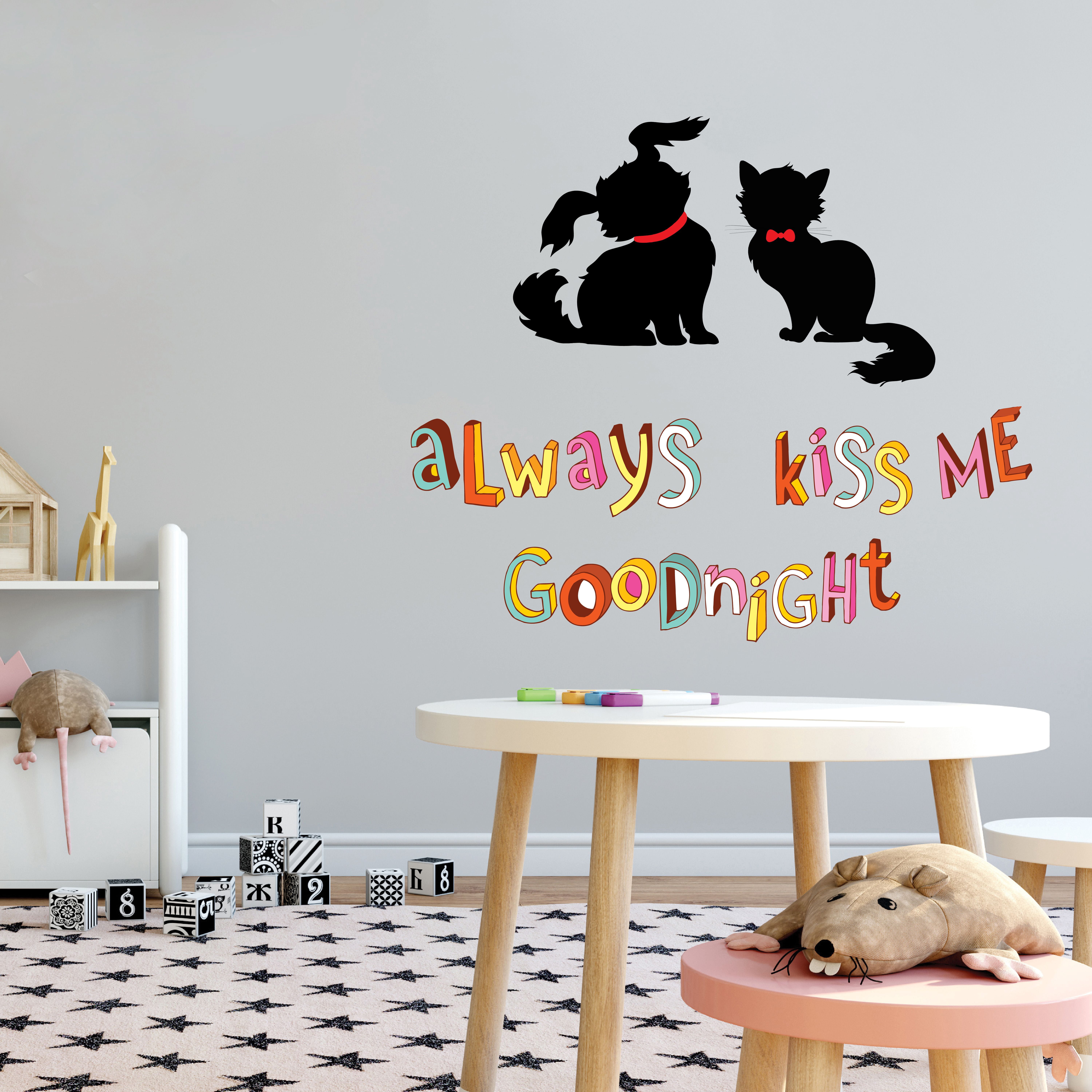 Always kiss me Goodnight- Cat and Dog Vinyl Wall Sticker -Kids Sticker ...